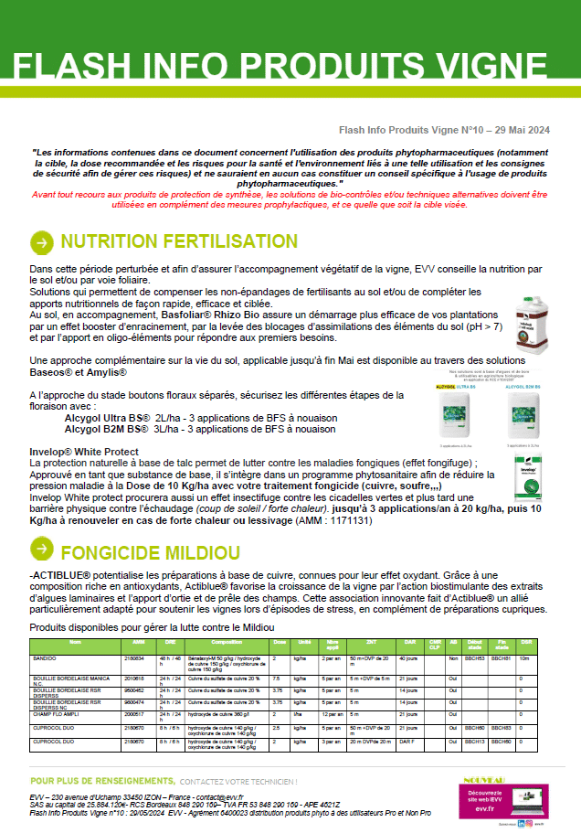 Flash Infos Produits n°16 - 10/07/2024 - EVV